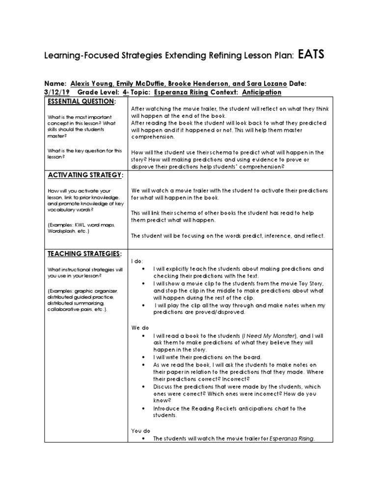 Learning-Focused Strategies Extending Refining Lesson Plan | PDF ...