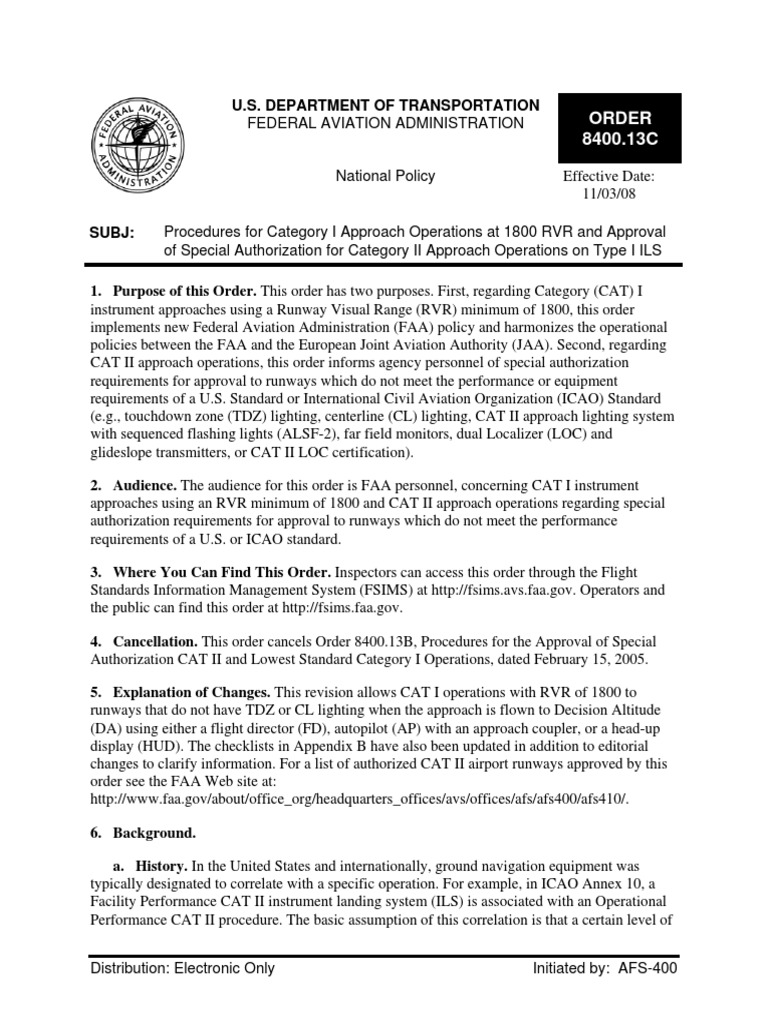 FAA Order on Category I and II Approach Operations | PDF | Air Traffic ...