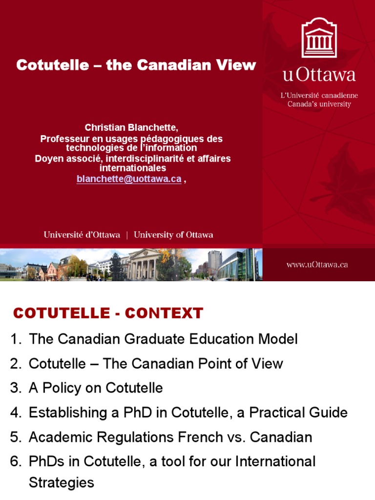Cotutelle UOttawa Christian Blanchette | PDF | Doctor Of Philosophy | Thesis