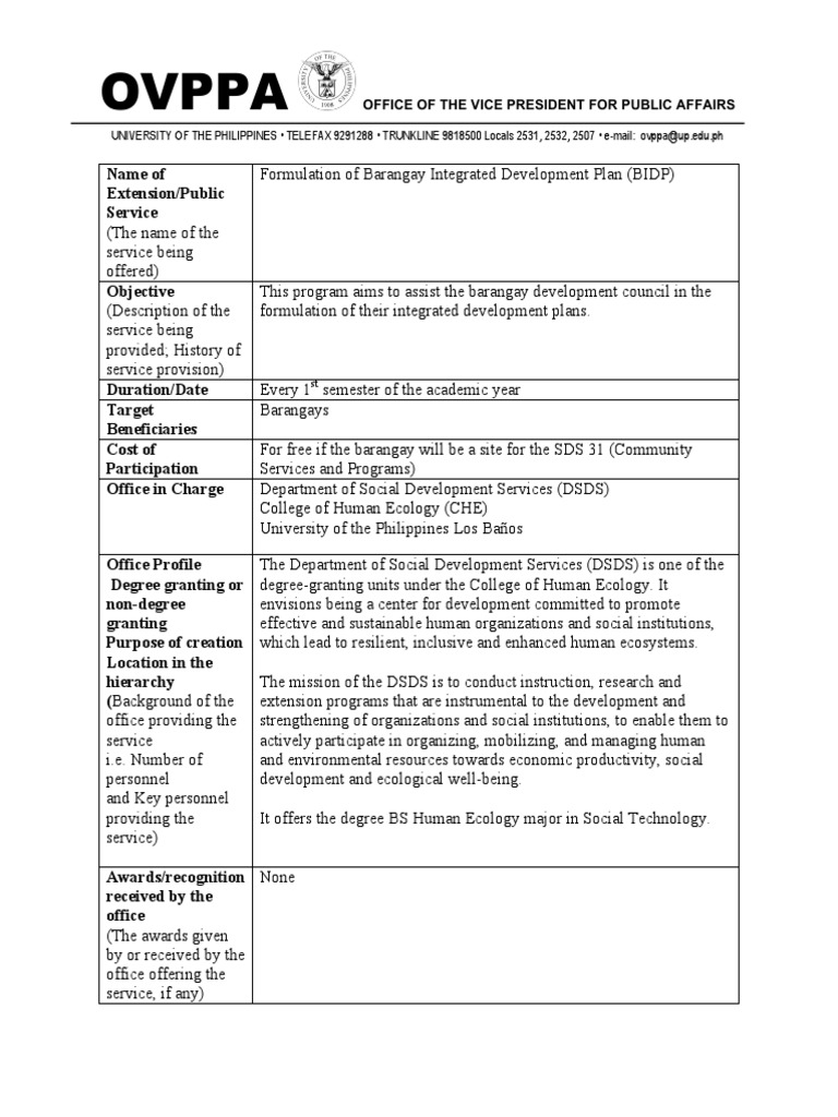 Formulation of Barangay Integrated Development Plan BIDP | PDF ...