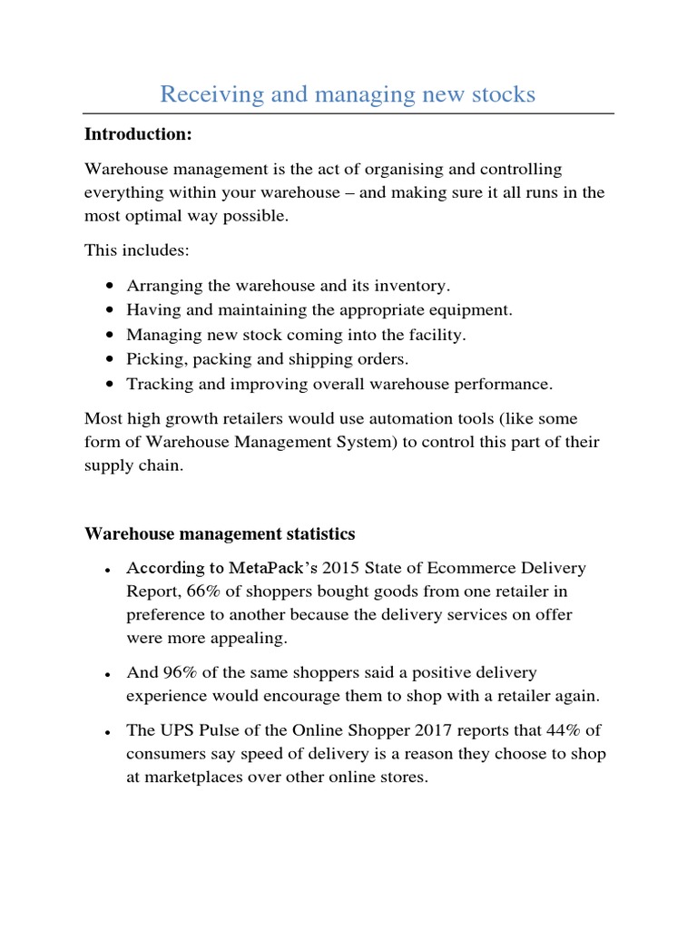 Receiving and Managing New Stocks | PDF | Warehouse | Inventory