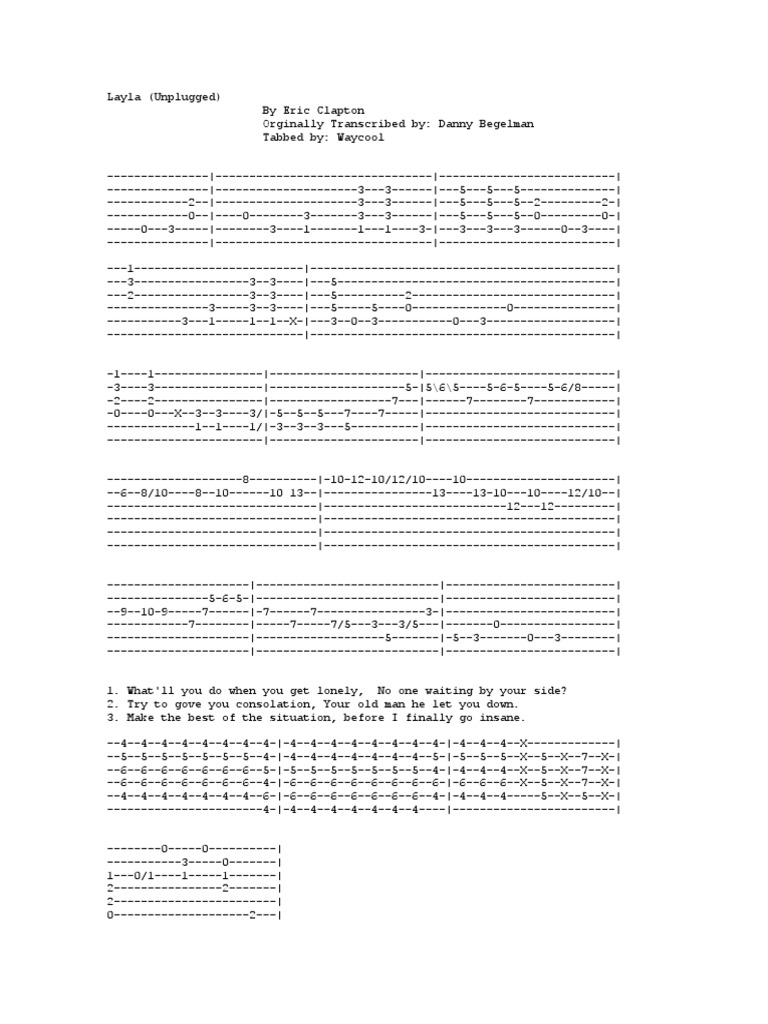 Layla (Unplugged) Tab | PDF | Music Industry | Hard Rock