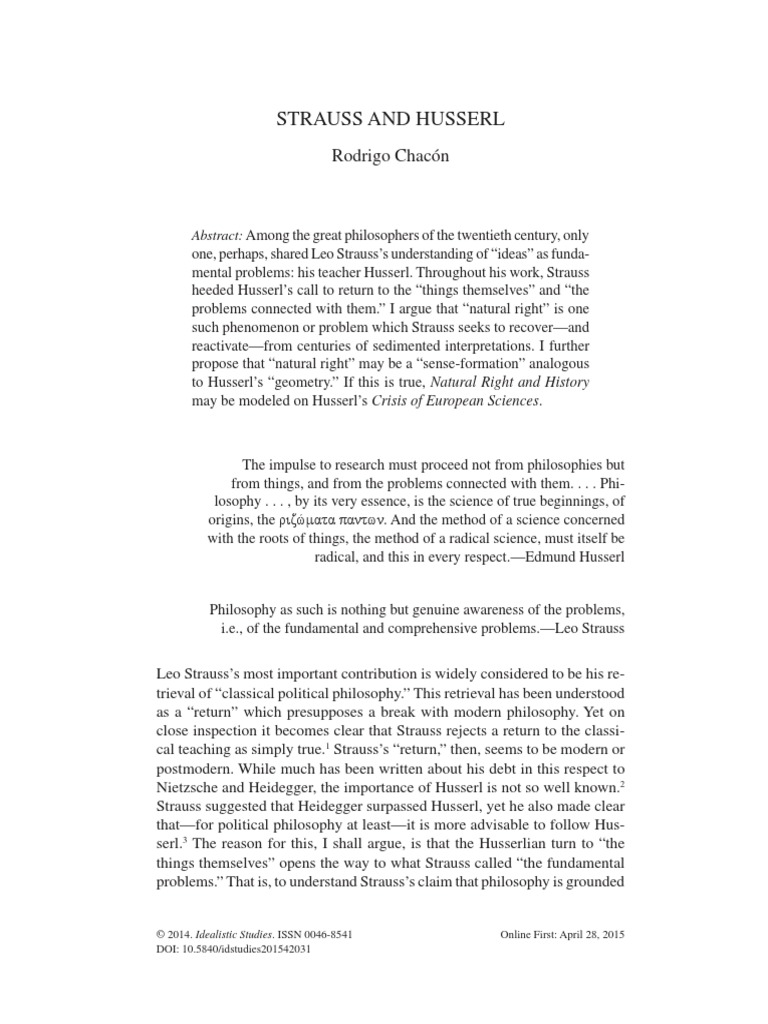 Strauss and Husserl PDF | PDF | Edmund Husserl | Phenomenology (Philosophy)