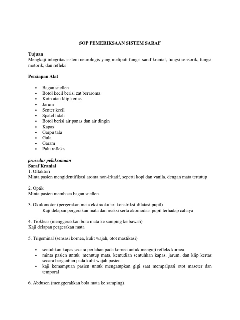 Sop Pemfis Saraf & Indera | PDF