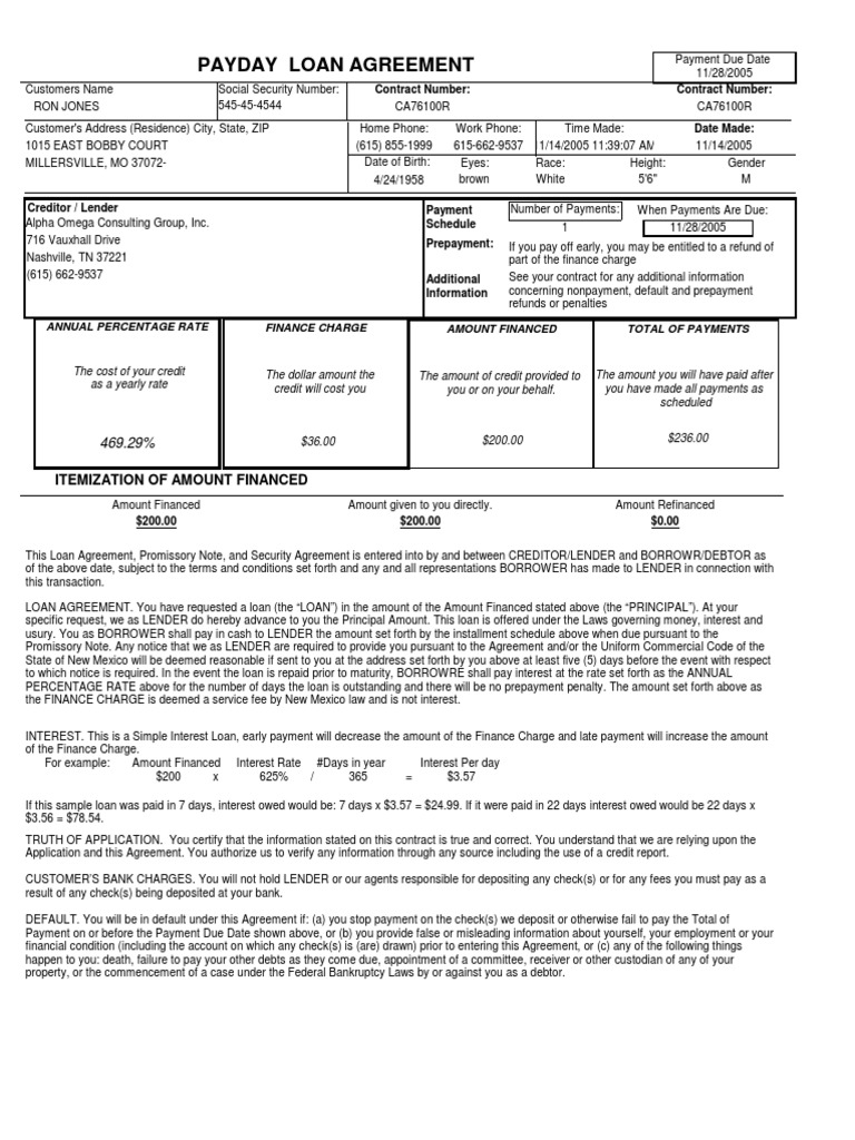 Nm1-Cash Advance Contract | PDF | Loans | Interest
