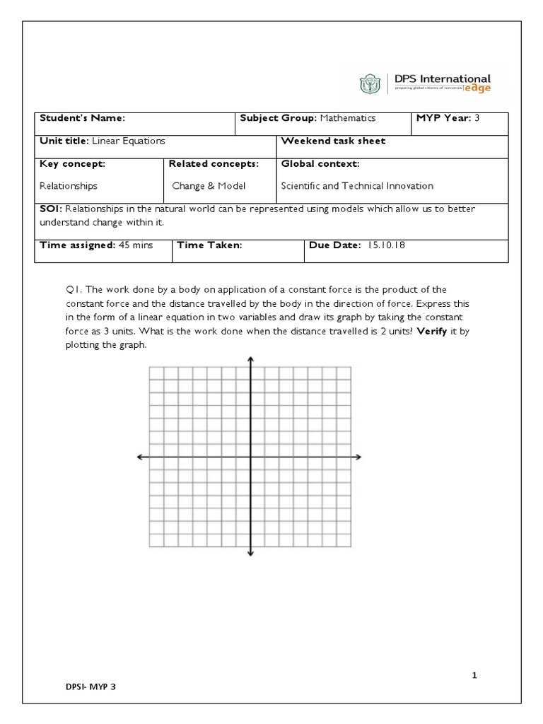 MYP 3 Linear Equations Task Sheet | PDF | Fahrenheit | Temperature