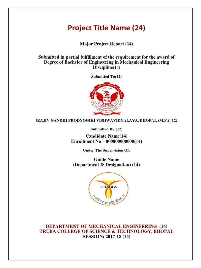 Major Project Formate For 2018 19 Batch | PDF | Thesis | Academic Degree