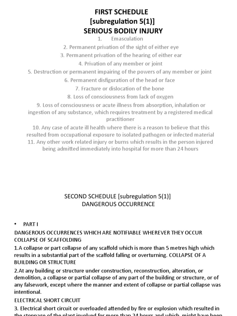 First Schedule (Subregulation 5 (1) ) Serious Bodily Injury | PDF ...