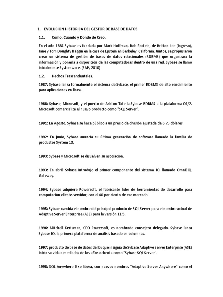 Evolución Histórica de Sybase | PDF | Sap Se | Servidor SQL de Microsoft