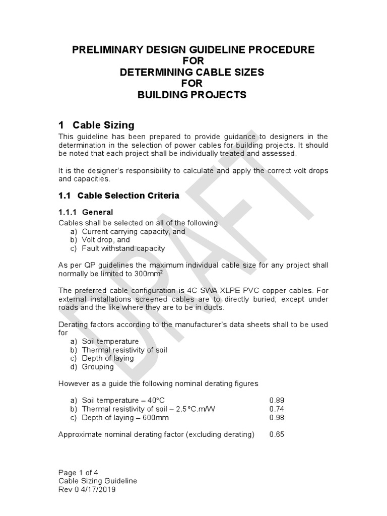 Preliminary Design Guideline Procedure FOR Determining Cable Sizes FOR ...