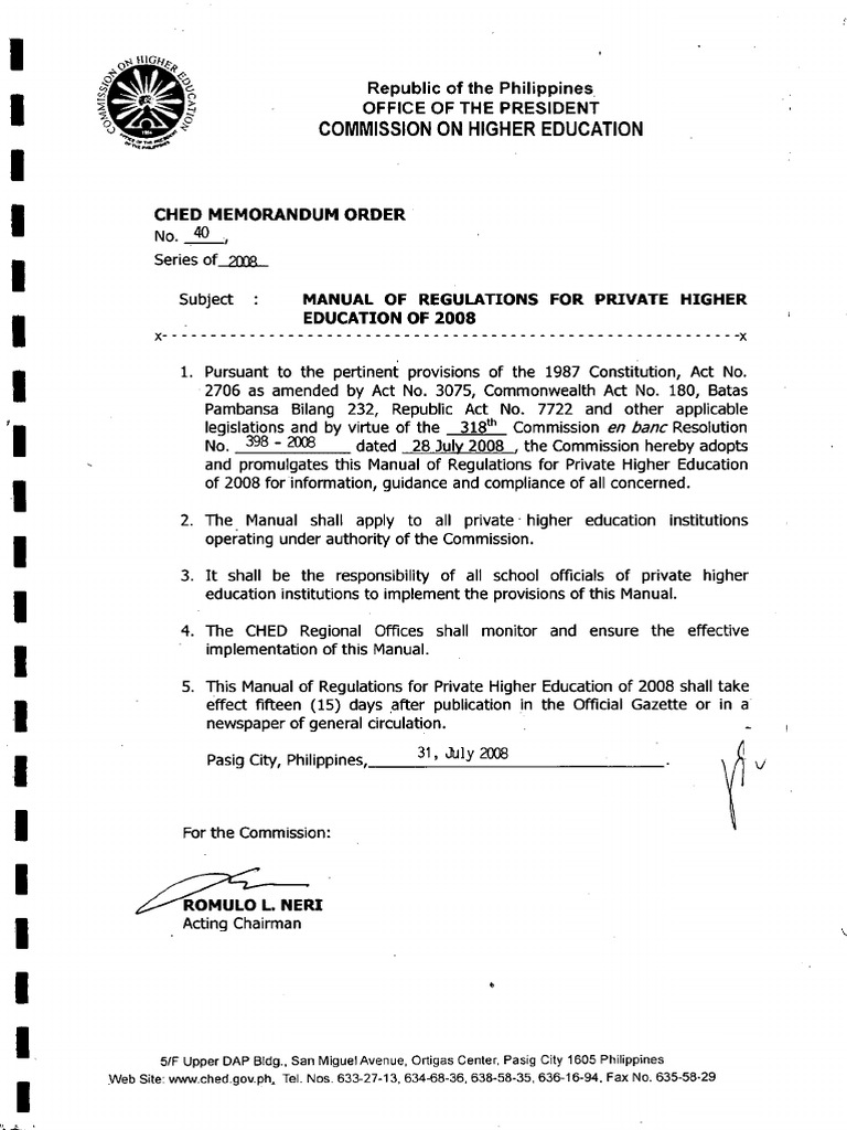 MORPHE - CHED Memo Order No. 40 s.2008