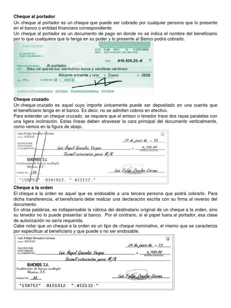 Cheque Al Portador | Cheque | Bancos