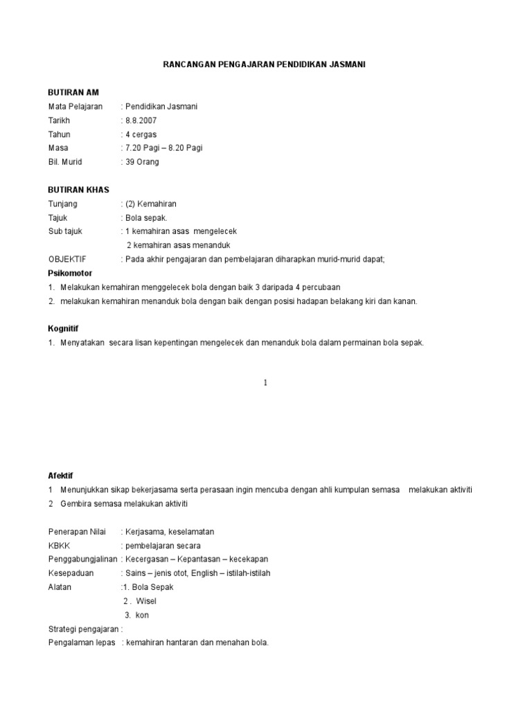 RPH PJ THN4 Bola SepaK MenaNduk Dan Menggelecek 2 | PDF