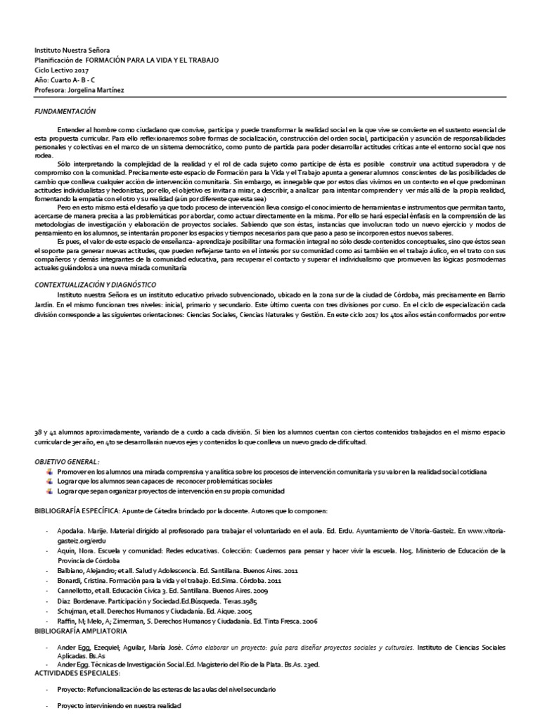 FVT Planificacion 4 A B C 2017 | PDF | Planificación | Maestros