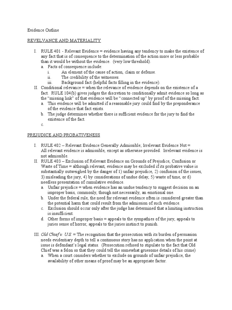 Law School Evidence Outline | Witness Impeachment | Relevance (Law ...