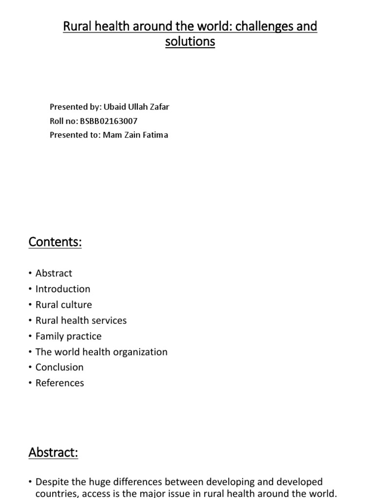Rural Health Around The World | PDF | General Practitioner | Health Care