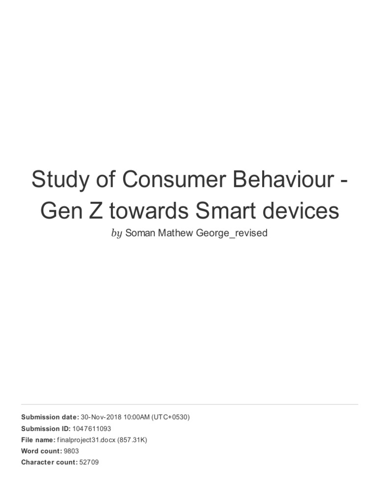 Study of Consumer Behaviour - Gen Z Towards Smart Devices: by Soman ...