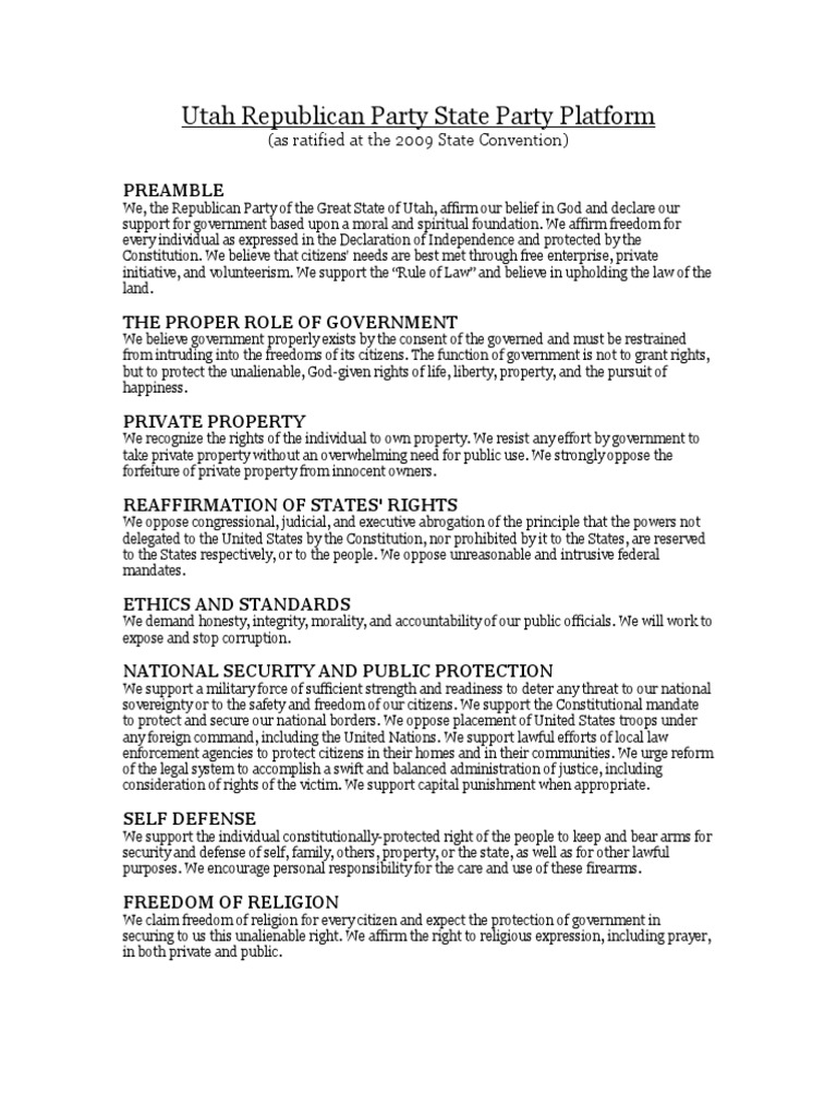 Utah Republican Party Platform 2009 | PDF | United States Constitution ...