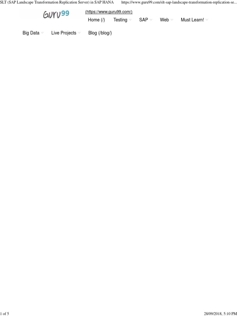 SLT (SAP Landscape Transformation Replication Server) in SAP HANA | PDF ...