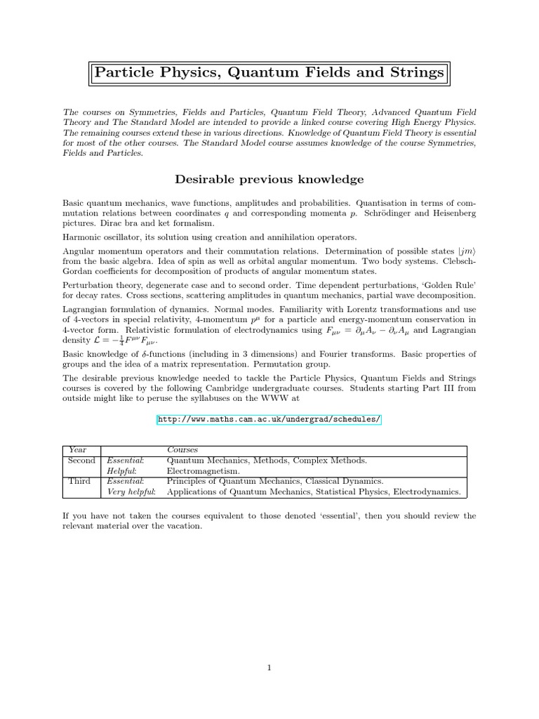 Prerequ QFT | PDF | Quantum Field Theory | Field (Physics)