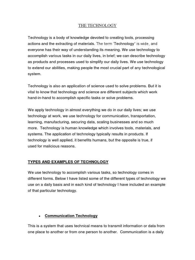 The Technology: Types and Examples of Technology | PDF | Human | Knowledge