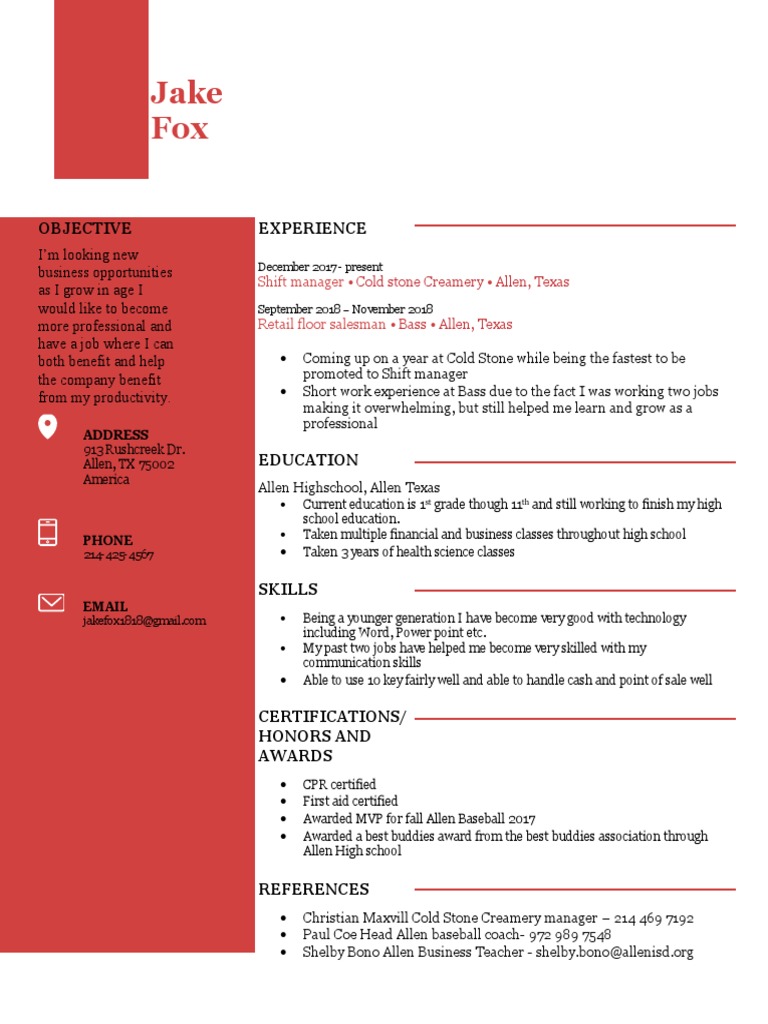 Jake Fox Resume 1 | PDF | Behavior Modification | Cognition