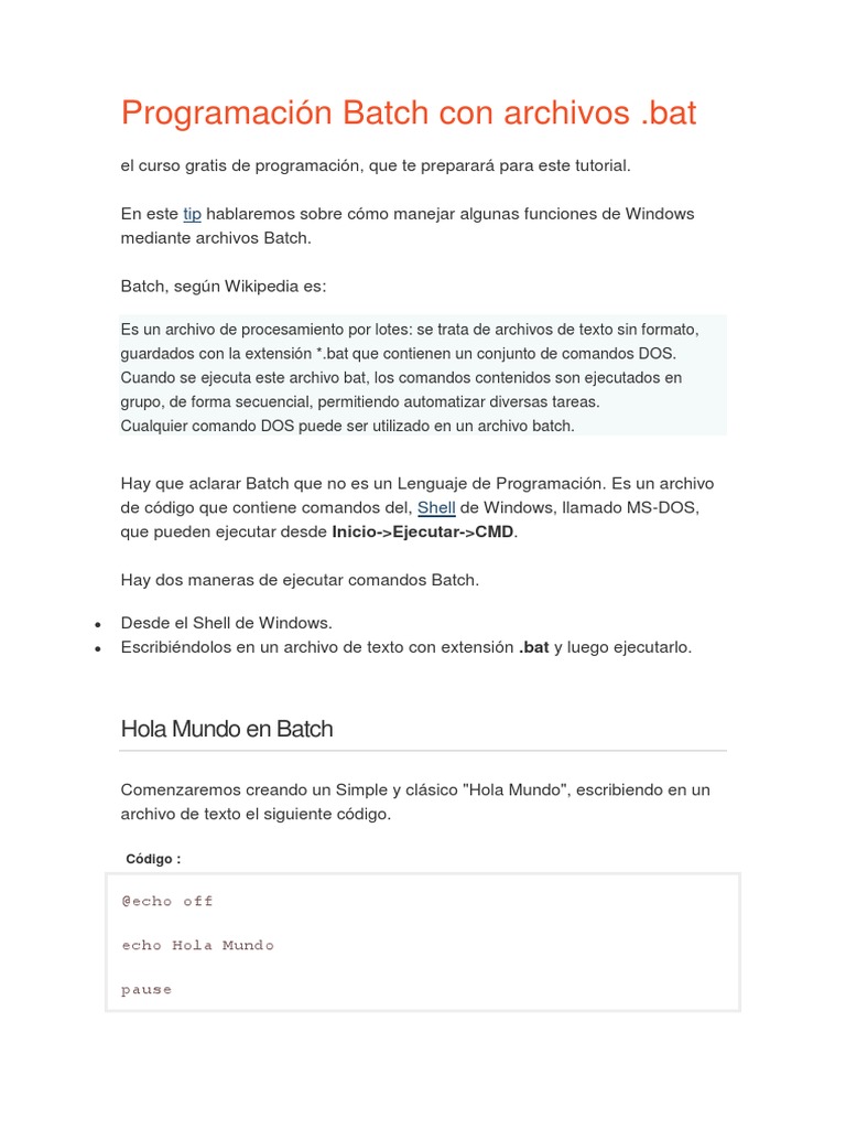 Archivos Batch | PDF | Plataformas de computación | Gestión de ...