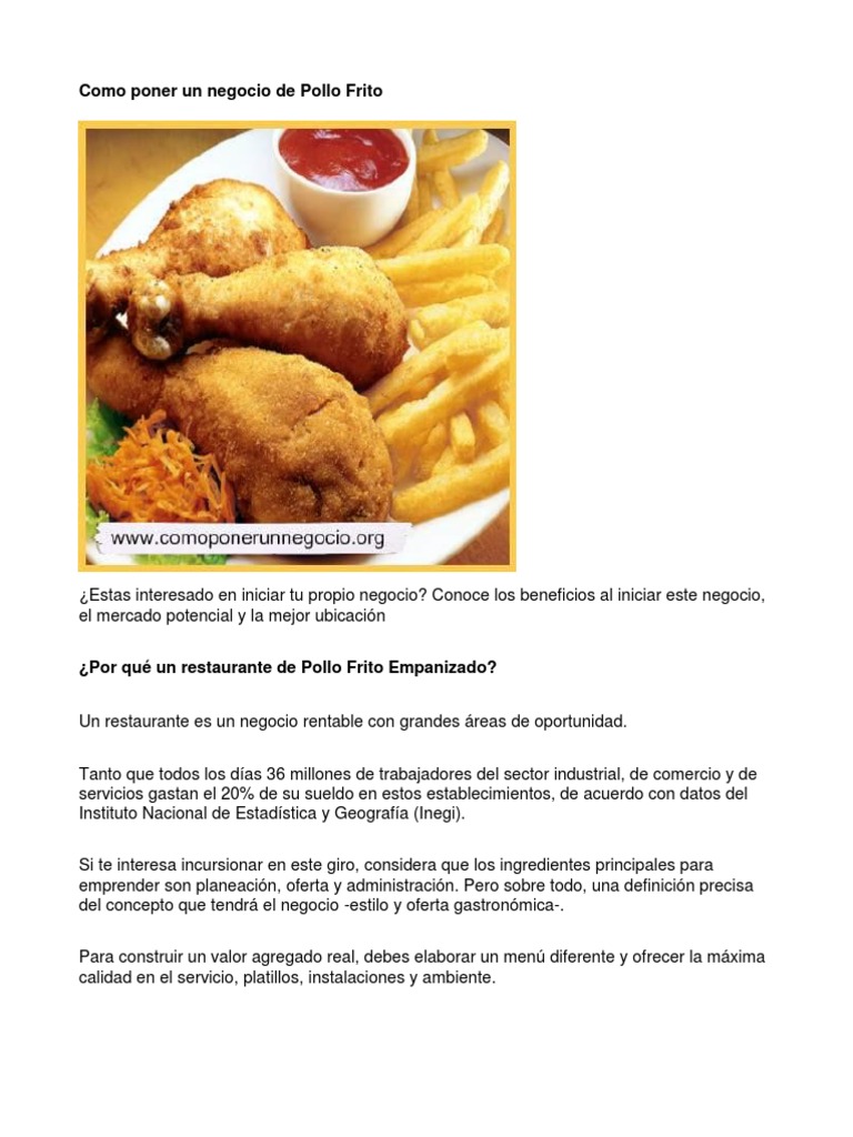 Como Poner Un Negocio de Pollo Frito - Guía de Negocio | PDF | México ...