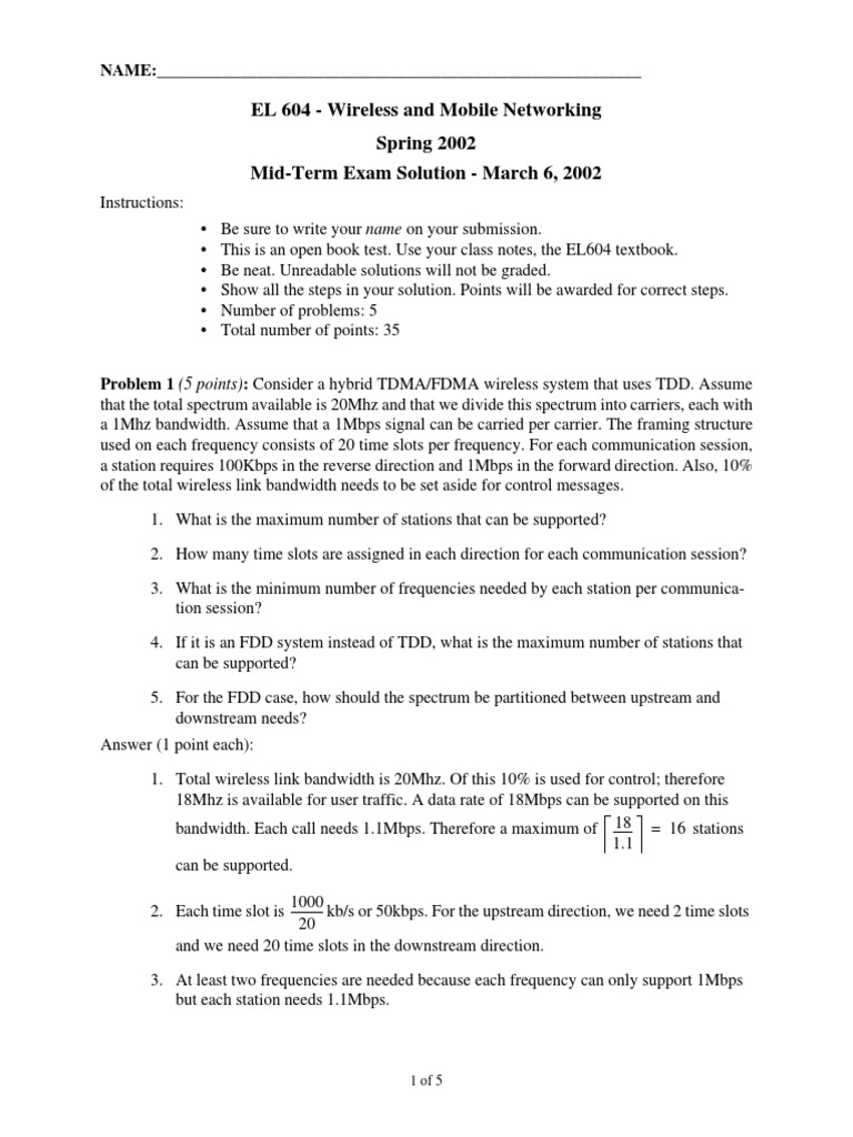 EL 604 - Wireless and Mobile Networking Spring 2002 Mid-Term Exam ...