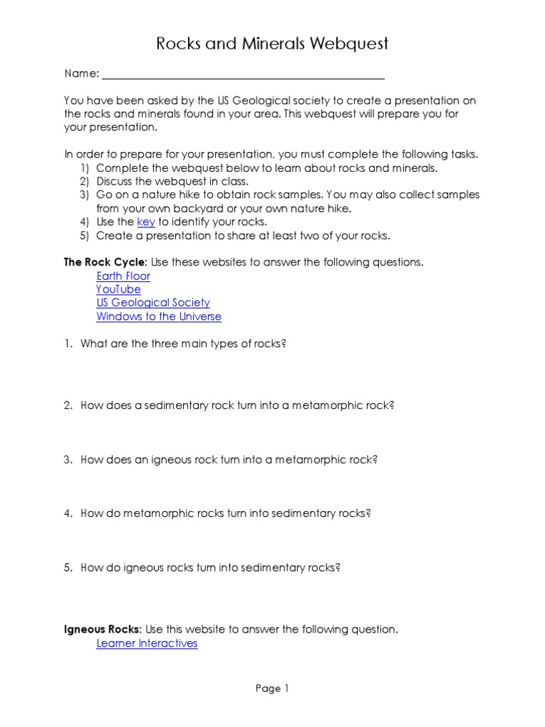 Rock Cycle Webquest PDF | PDF | Rock (Geology) | Igneous Rock