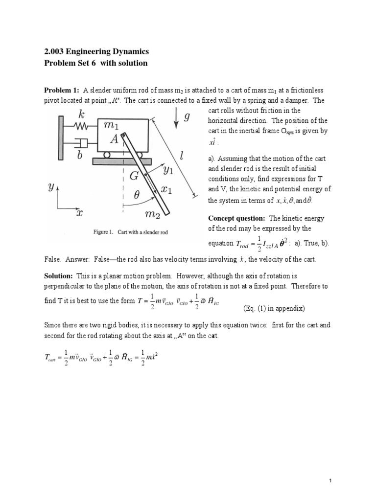 2.003 Engineering Dynamics Problem Set 6 With Solution | Download Free ...