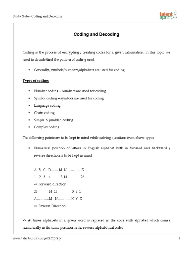 An Overview of Coding and Decoding Techniques: Numerical Positions ...