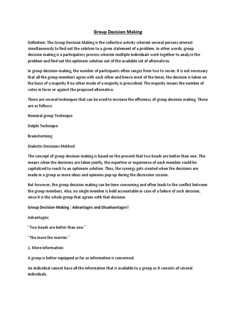 Group Decision Making | PDF | Group Decision Making | Decision Making