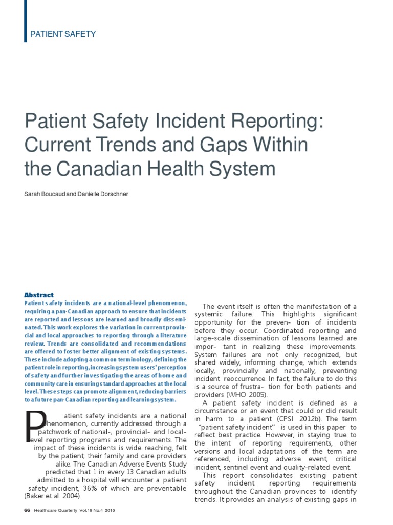 Patient Safety Incident Reporting - Canadian Health System | PDF ...