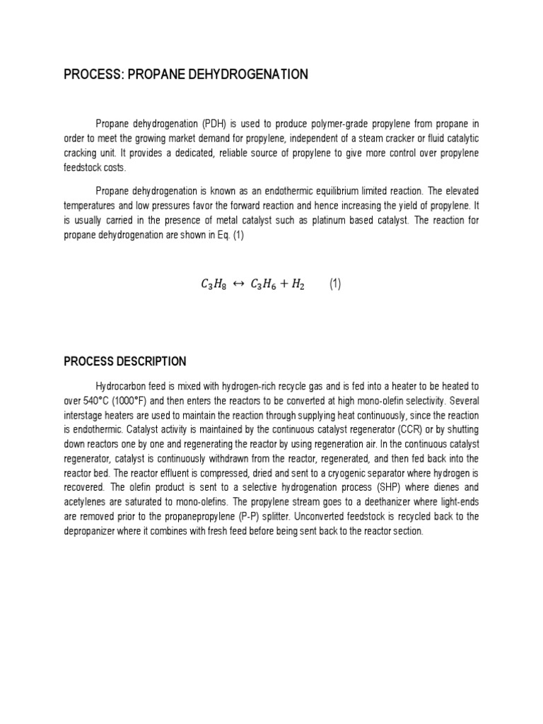 Process Propane Dehydrogenation | PDF | Propane | Cracking (Chemistry)
