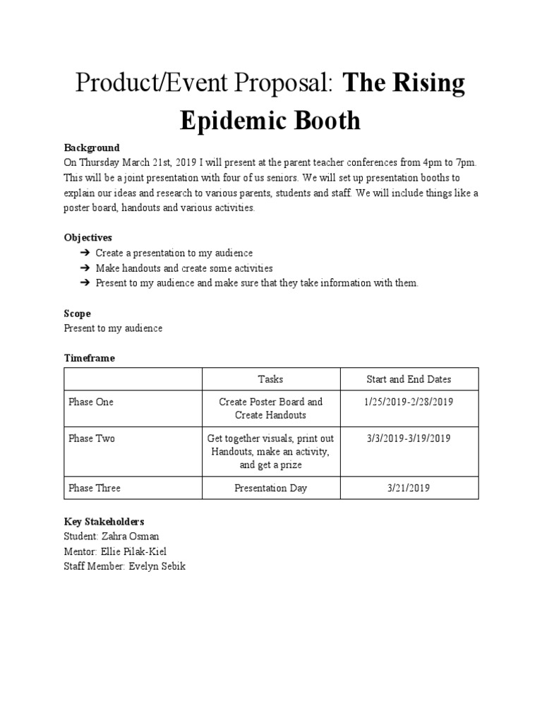 Zahra Osman - Product Event Outline | PDF