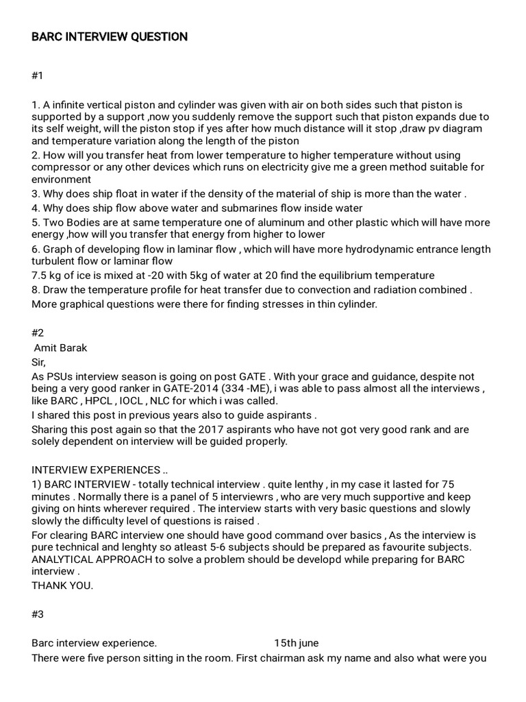 Barc Interview Question | PDF | Temperature | Heat