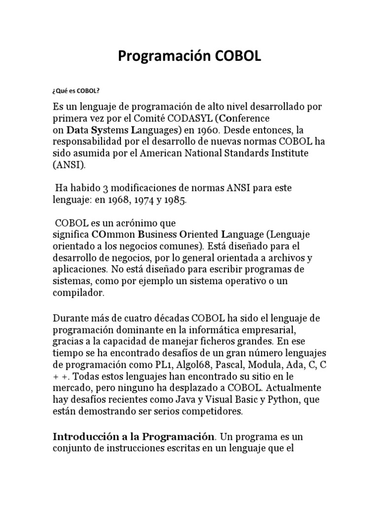Introducción al Lenguaje COBOL | PDF | Programa de computadora ...