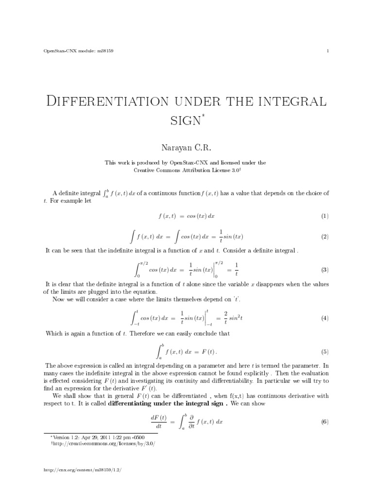 Differentiation Under The Integral Sign 2 | PDF | Integral | Derivative