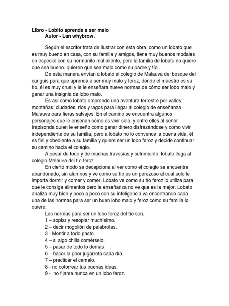 Libro - Lobito aprende a ser malo Autor - Lan whybrow | Exploración | Ocio