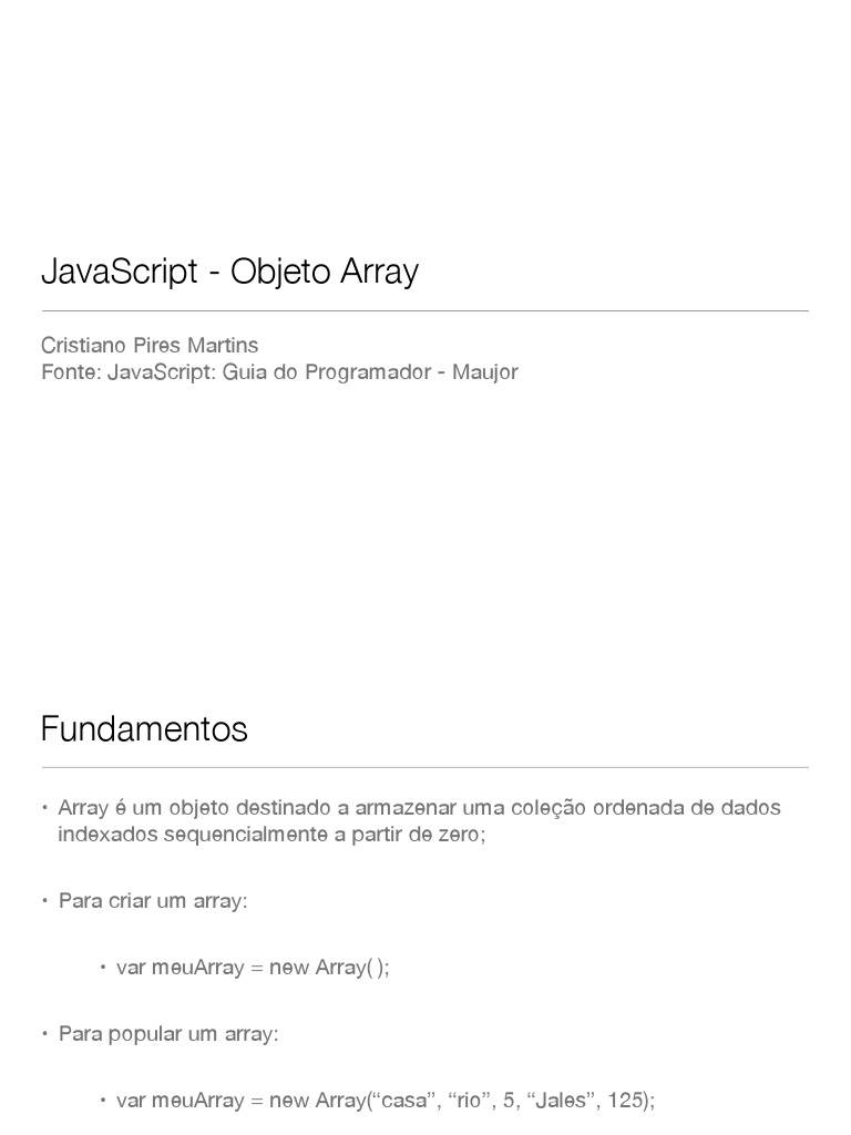 JavaScript - Aula 04 - Objeto Array PDF | Download grátis PDF | Estrutura de dados de matriz ...