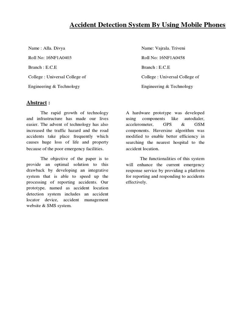 Accident Detection System by Using Mobile Phones | PDF