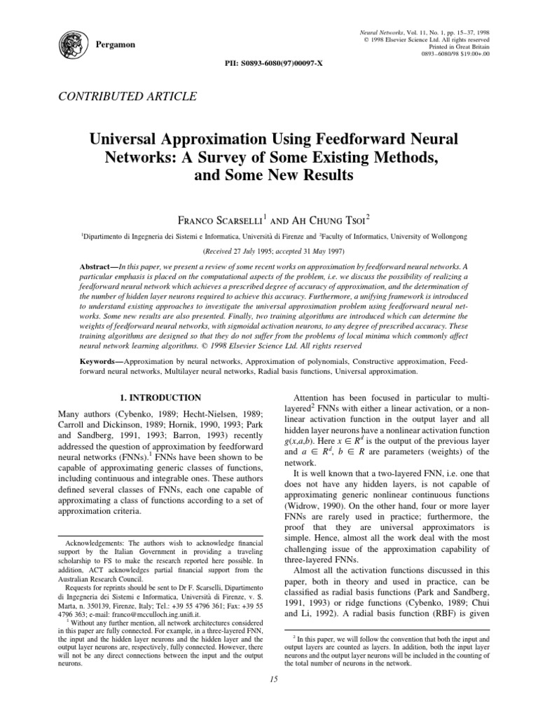 1998 Scarselli Nn Universal Approximation Using Feedforward Neural Networks A Survey Of Some