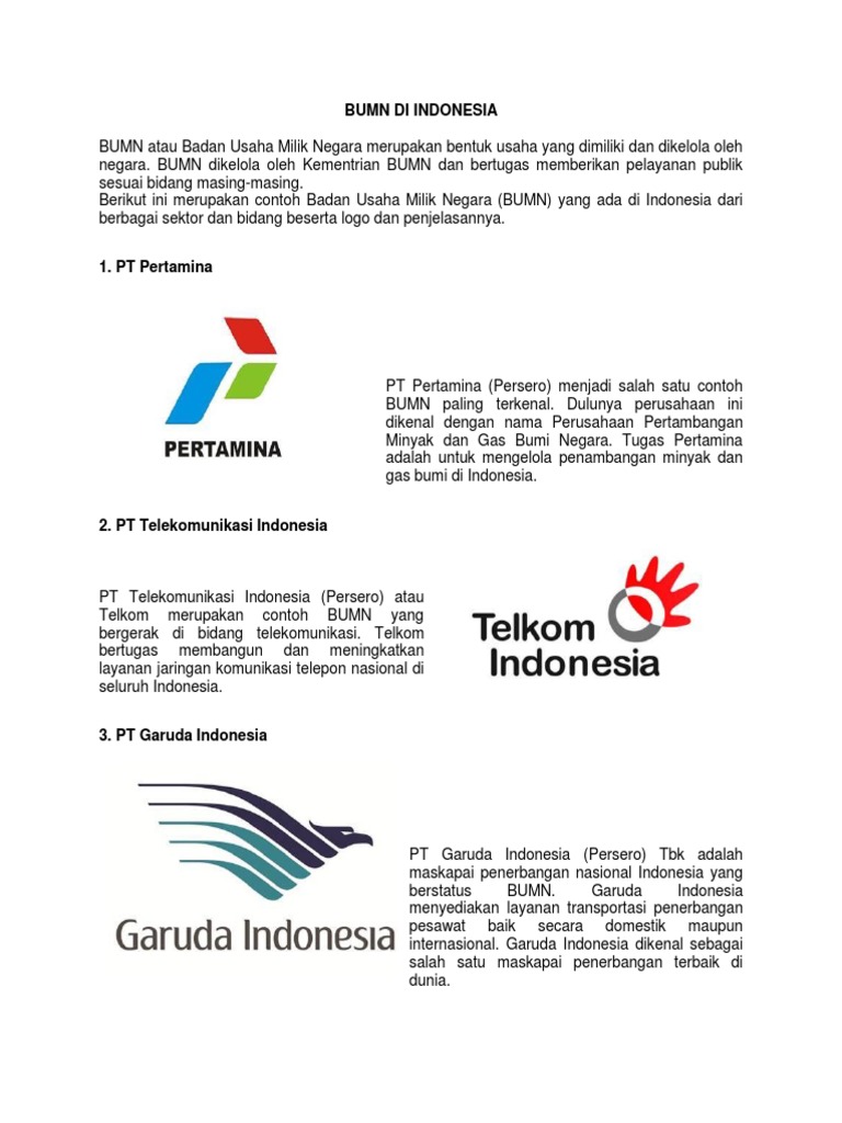Contoh - Contoh Gambar Perusahaan Yang Termasuk Dalam BUMN BUMD &BUMS | PDF