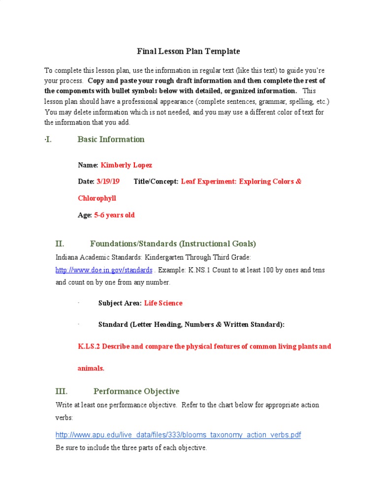 Leaf Experiment Lesson Plan | PDF | Educational Assessment | Lesson Plan