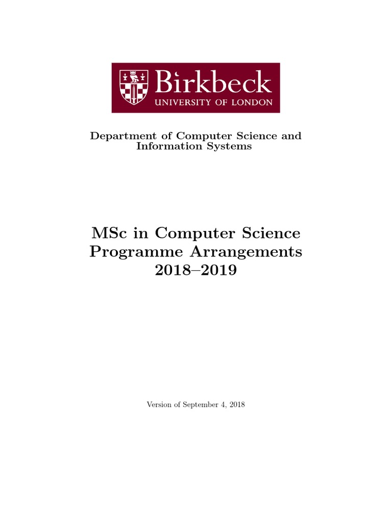 MSC in Computer Science Programme Arrangements 2018-2019 | PDF | Object Oriented Programming ...