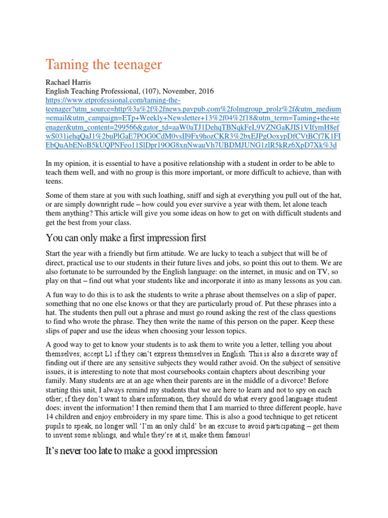 Taming The Teenager: You Can Only Make A First Impression First ...