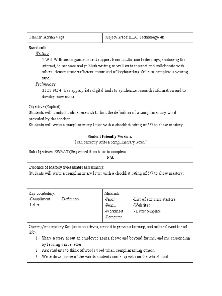 Student Teaching Writing Lesson Plan 2 | PDF | Change | Pedagogy