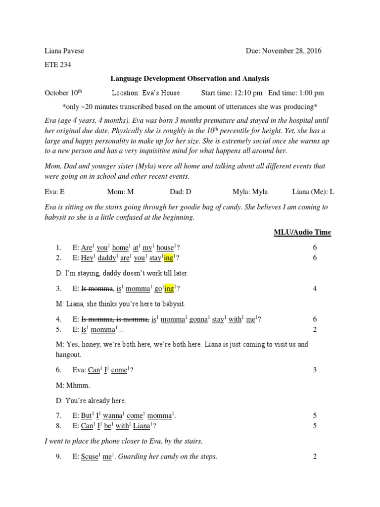 Pavese Language Development Observation and Analysis | PDF | Language ...