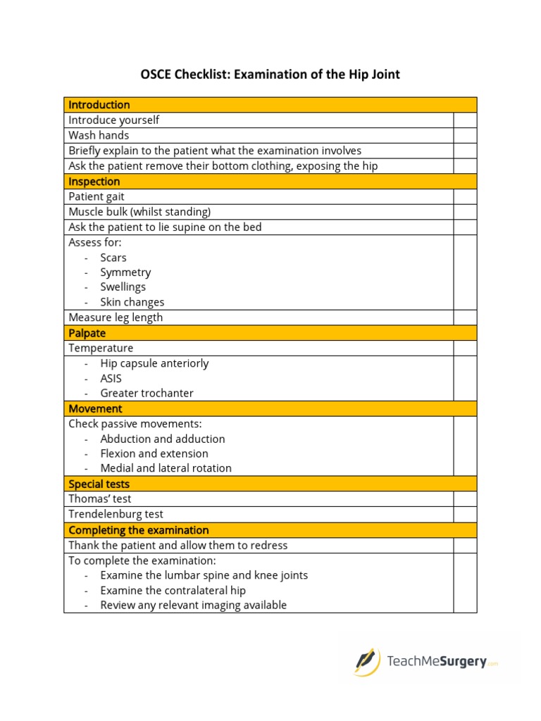 Hip Joint Exam Guide for Students | PDF